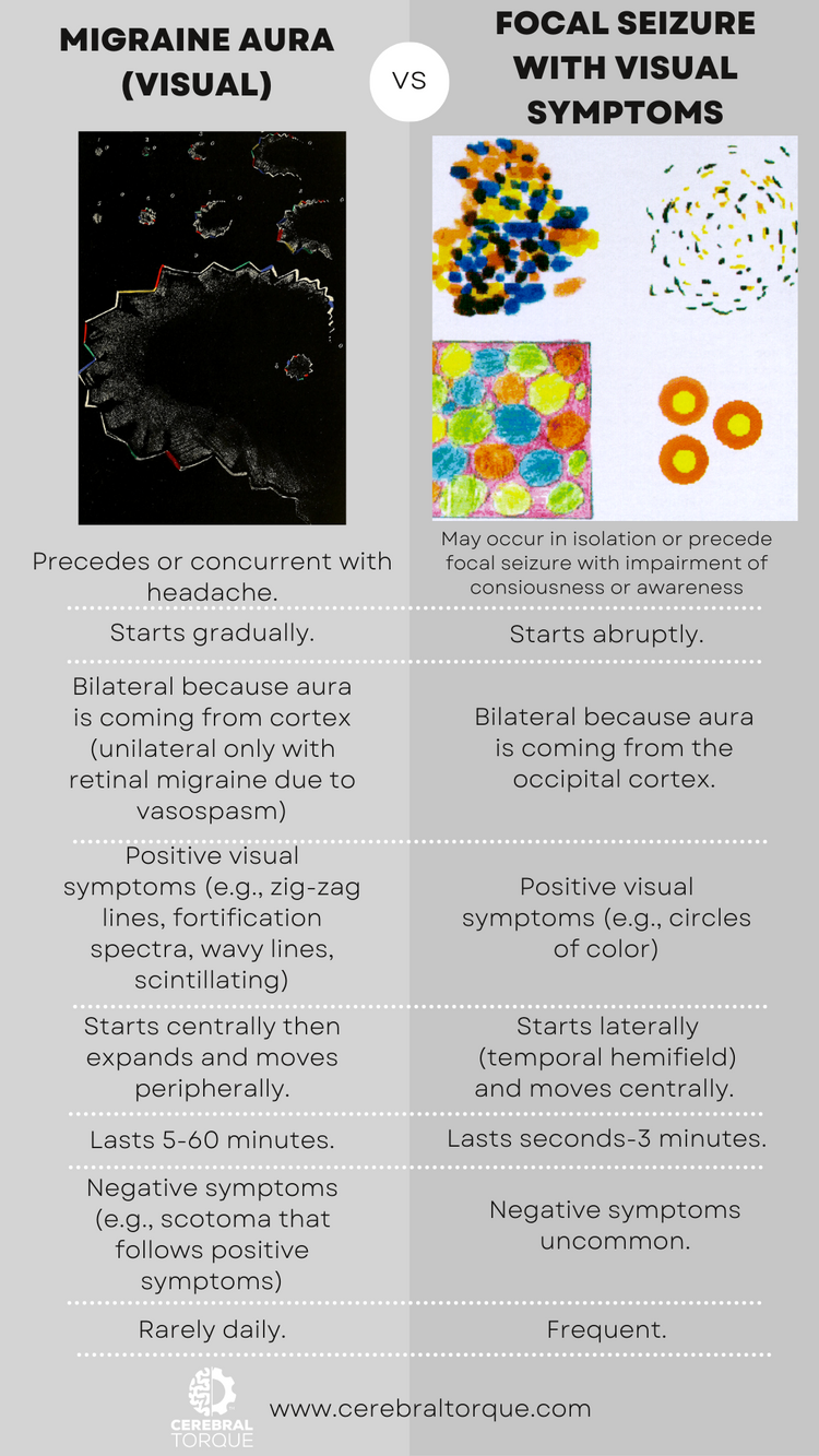 Migraine visual aura vs focal seizure with visual symptoms – Cerebral ...